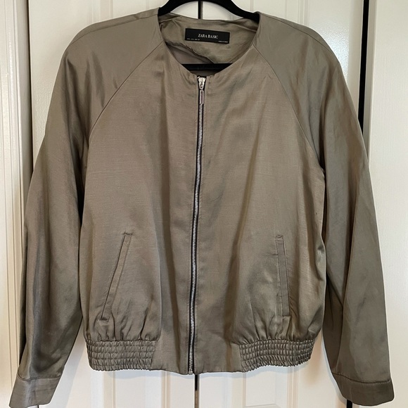 Zara | Jackets & Coats | Zara Satin Zip Front Jacket Large | Poshmark